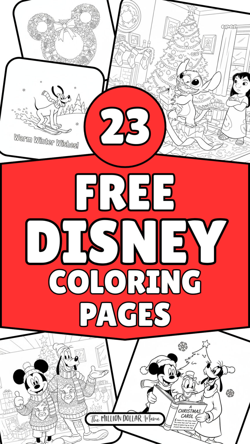 FREE Joyful Disney Characters Christmas Coloring Pages